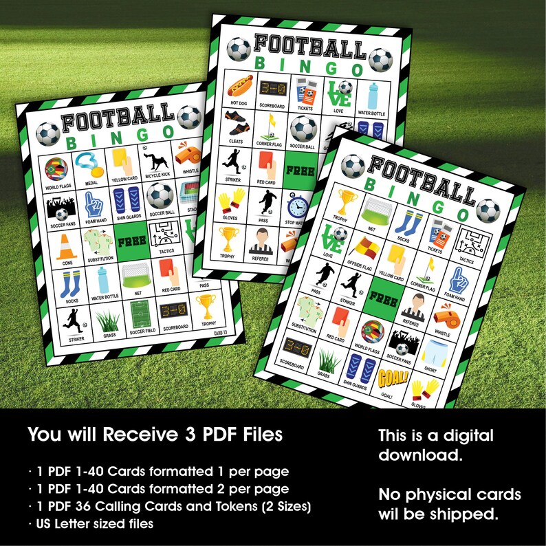 40 Football Bingo Cards, Soccer Party Game, Printable Kids Soccer Game ...