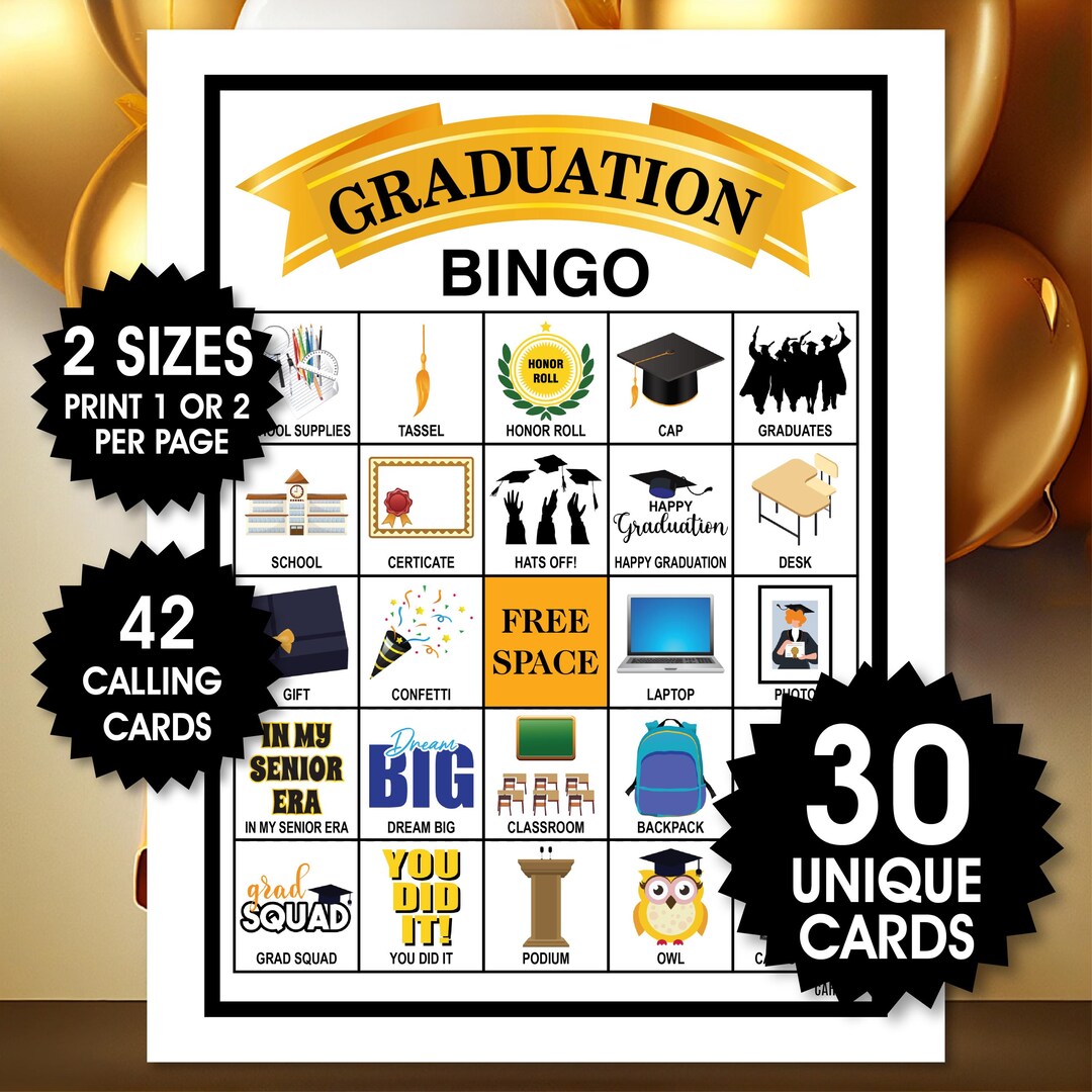30 Graduation Bingo Cards, College Grad Bingo, Download Graduation ...