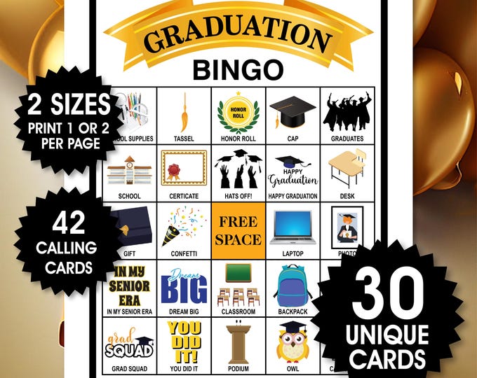 100x Graduation Bingo Cards, Printable School Bingo, Graduation Party ...
