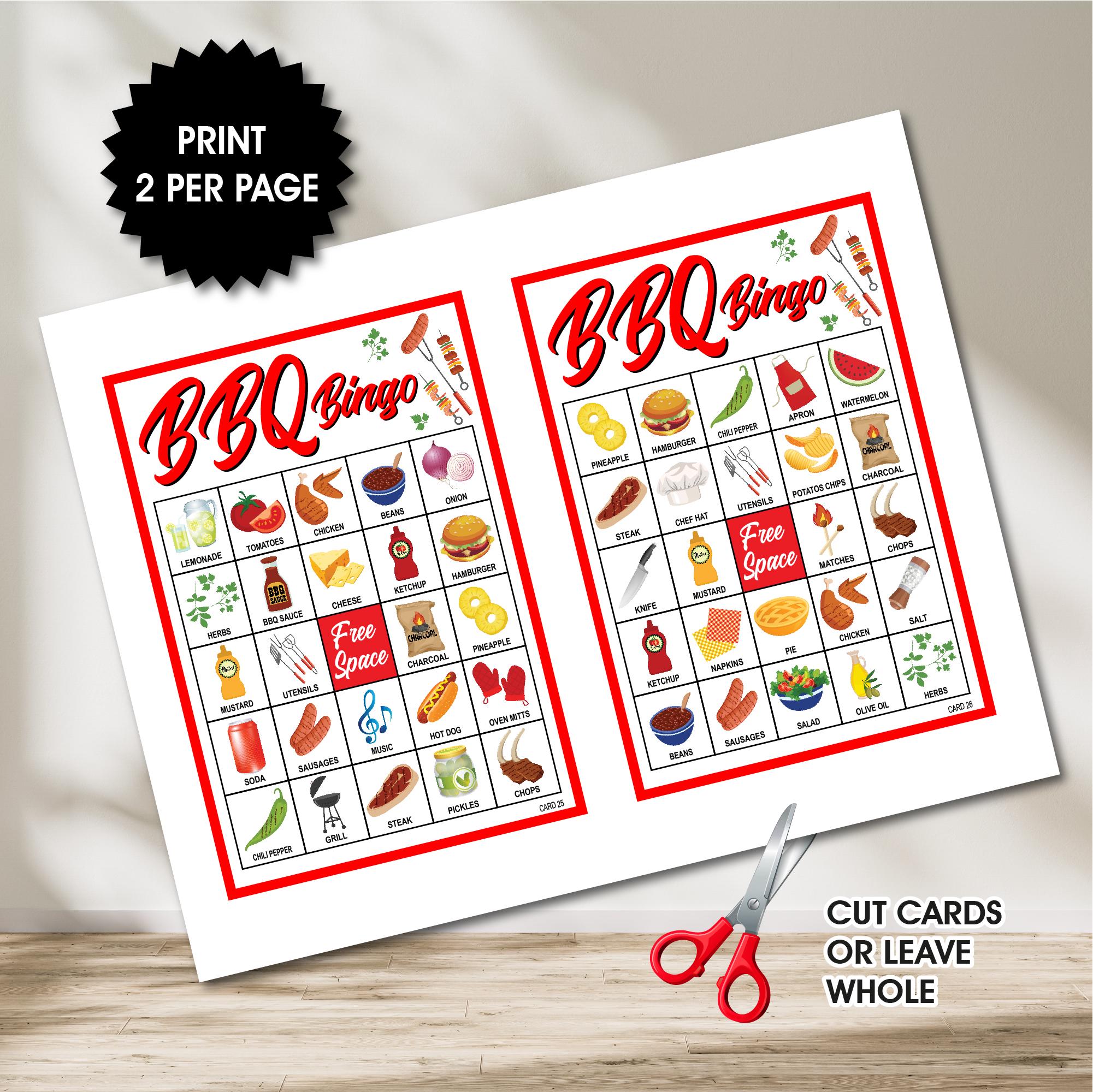 BBQ Bingo Game, 40 Unique Cards, Backyard Party (PDF) - Etsy