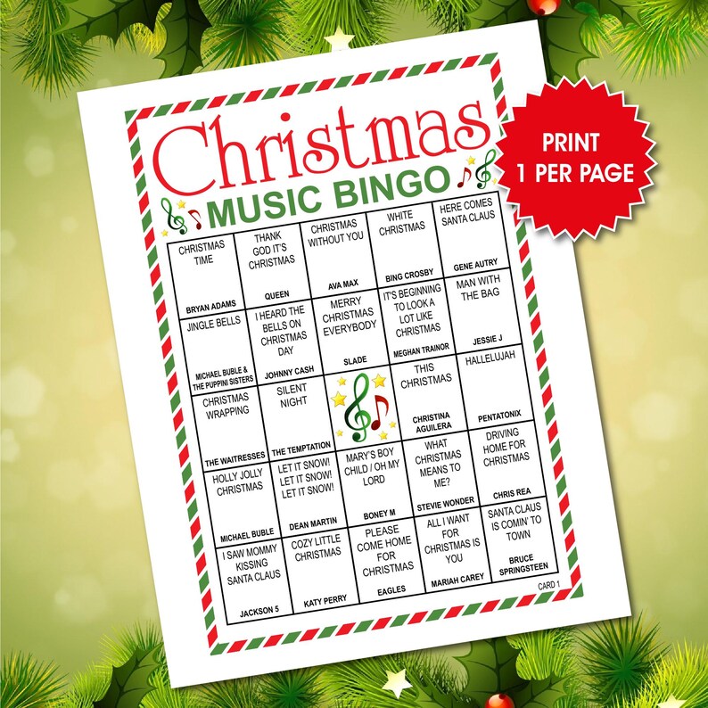 Christmas Music Bingo, 50 Printable Christmas Pop Music Bingo Cards ...