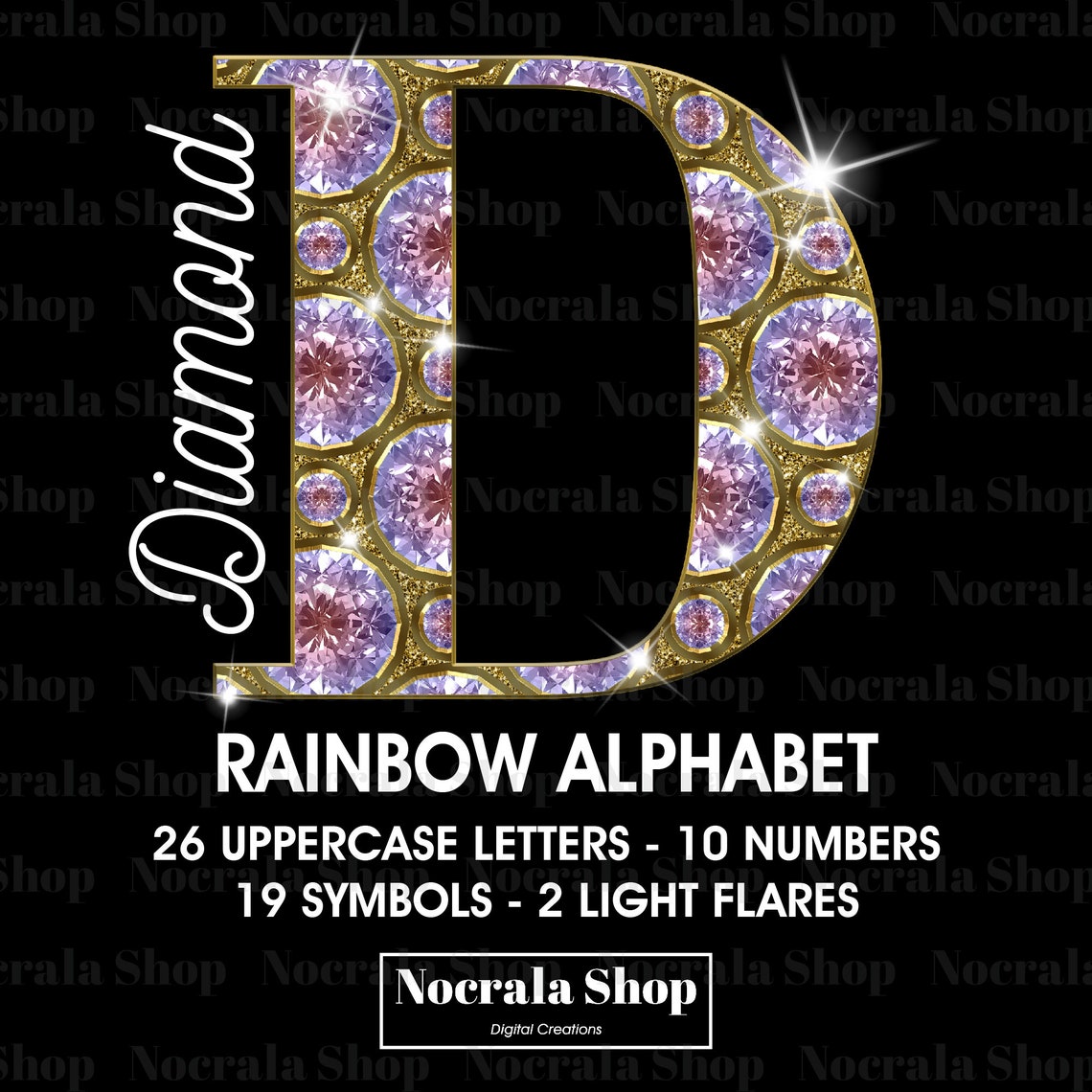 Rainbow Diamond Alphabet Clipart, PNG Digital Clip Art, Rainbow Diamond Letters, Numbers ...