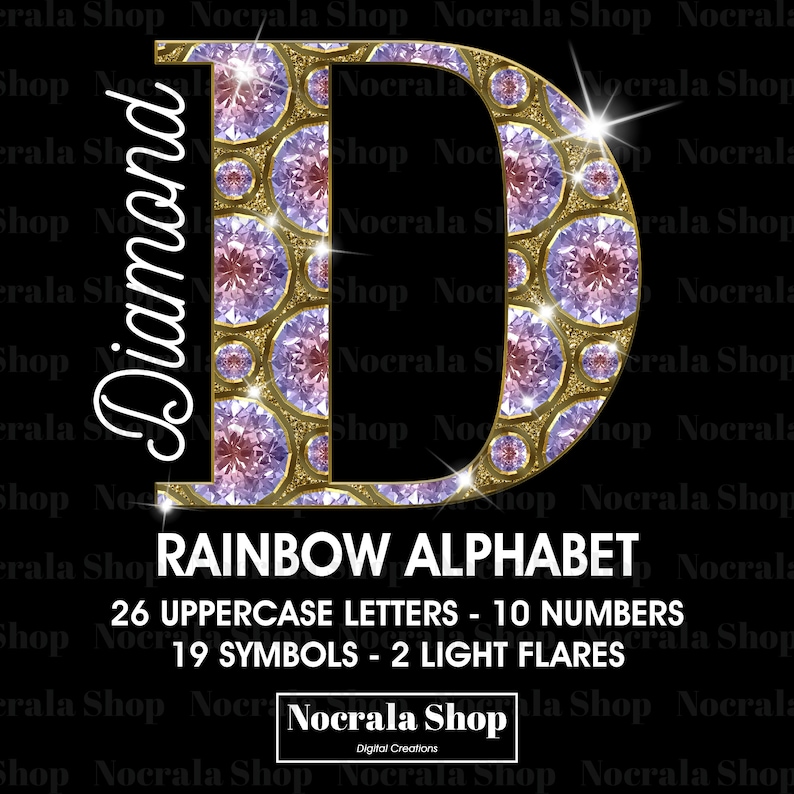 Rainbow Diamond Alphabet Clipart, PNG Digital Clip Art, Rainbow Diamond ...