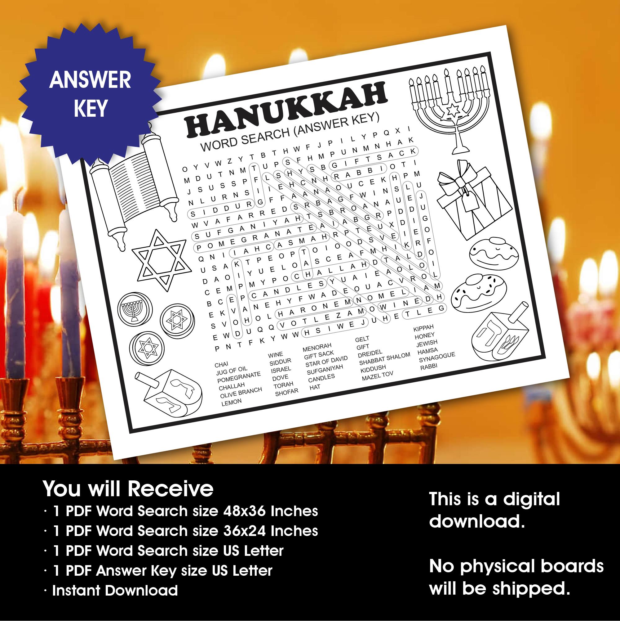 Giant Hanukkah Word Search, Hanukkah Game, Printable Hanukkah Search ...