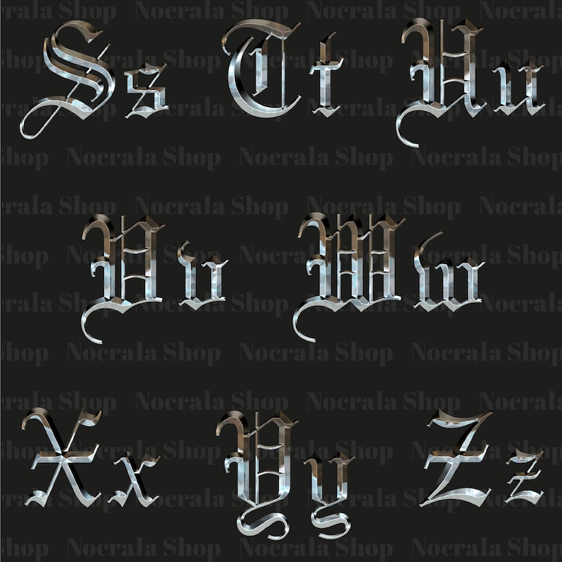 Gothic Silver Alphabet Clipart, PNG Digital Clip Art, Silver Gothic ...