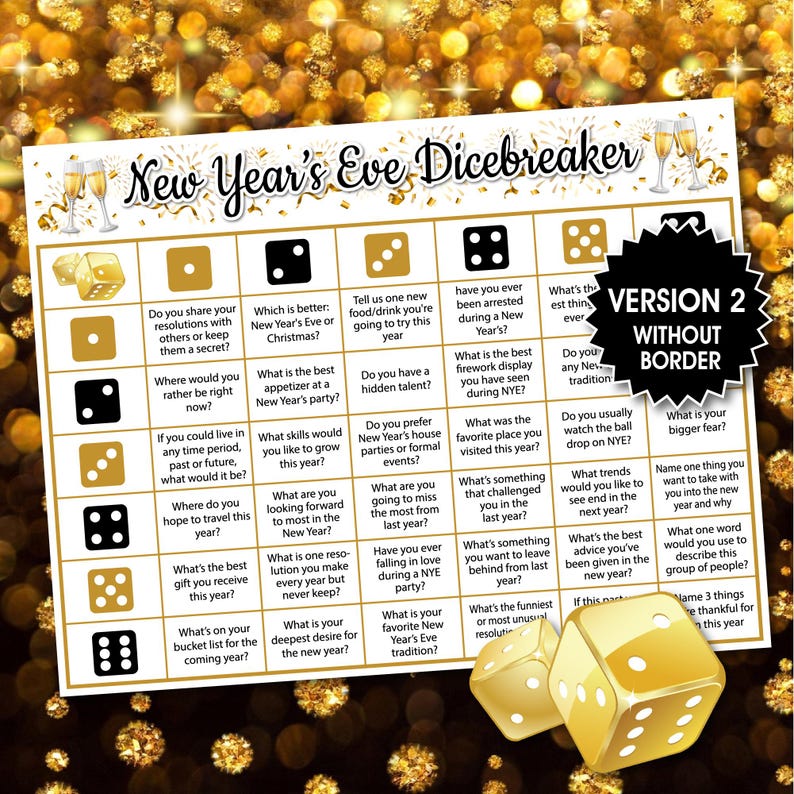 New Year's Eve Icebreaker Dice Game, Conversation Starters, Getting to ...