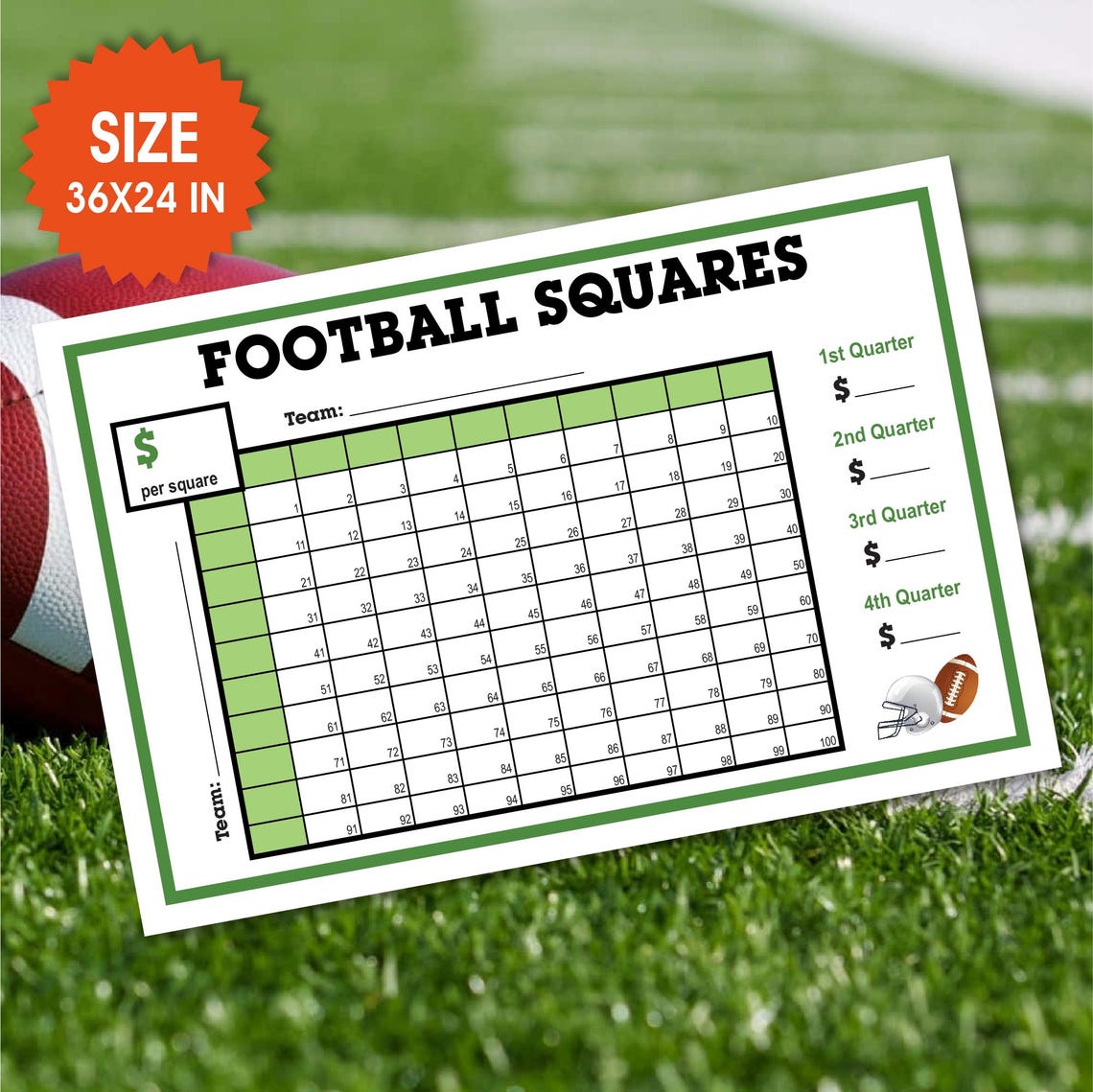 Football Squares Board, 100 Numbered Squares, Fun Family Activity ...