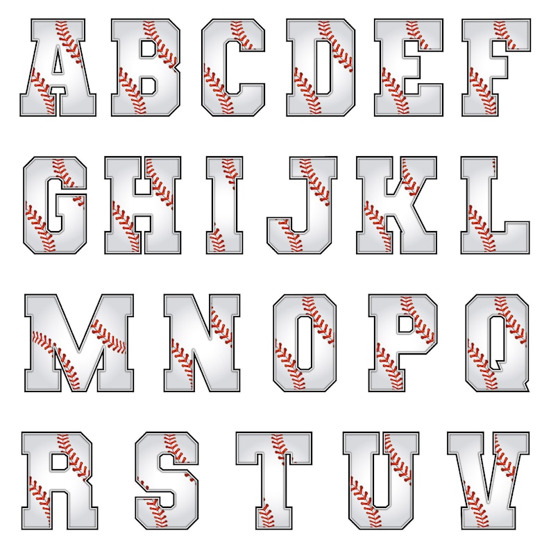 Baseball Alphabet Clipart, PNG Digital Clip Art, Baseball Letters ...