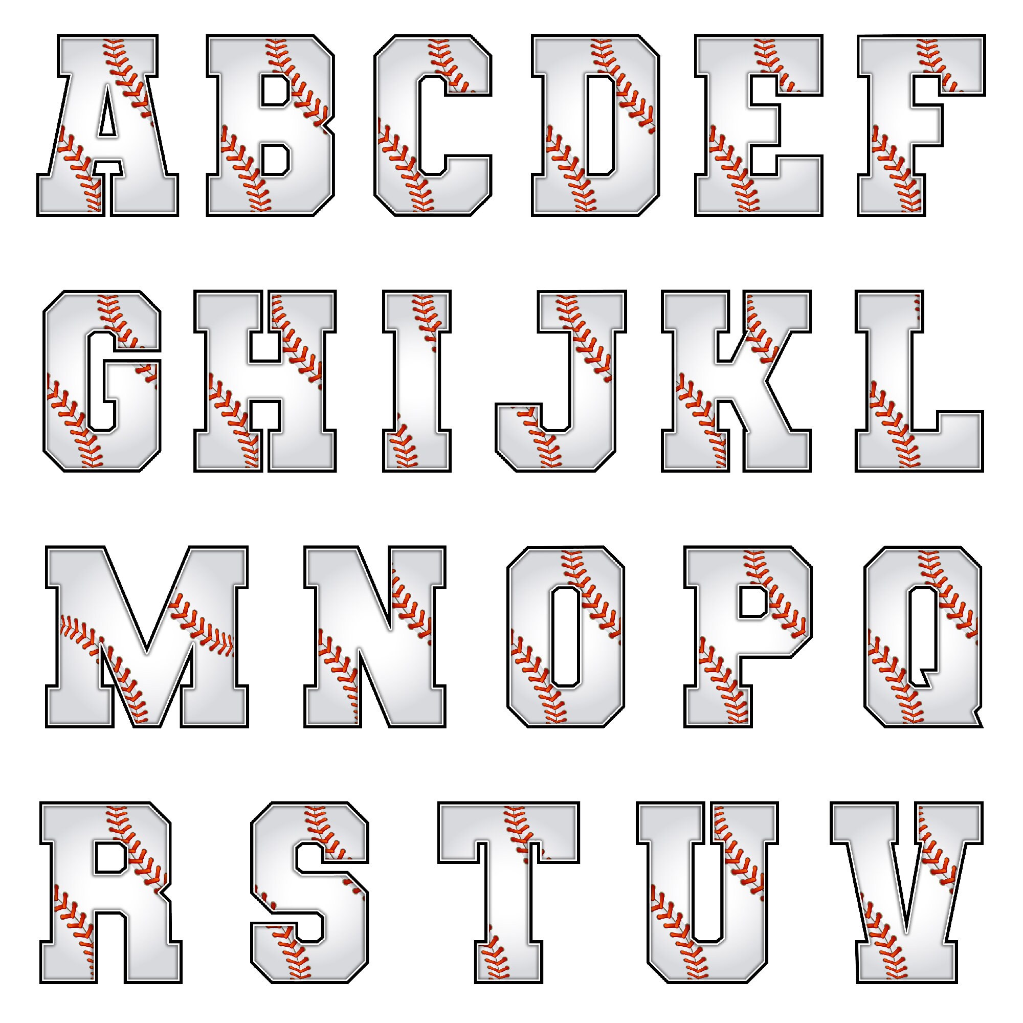 Baseball Alphabet Clipart, PNG Digital Clip Art, Baseball Letters ...