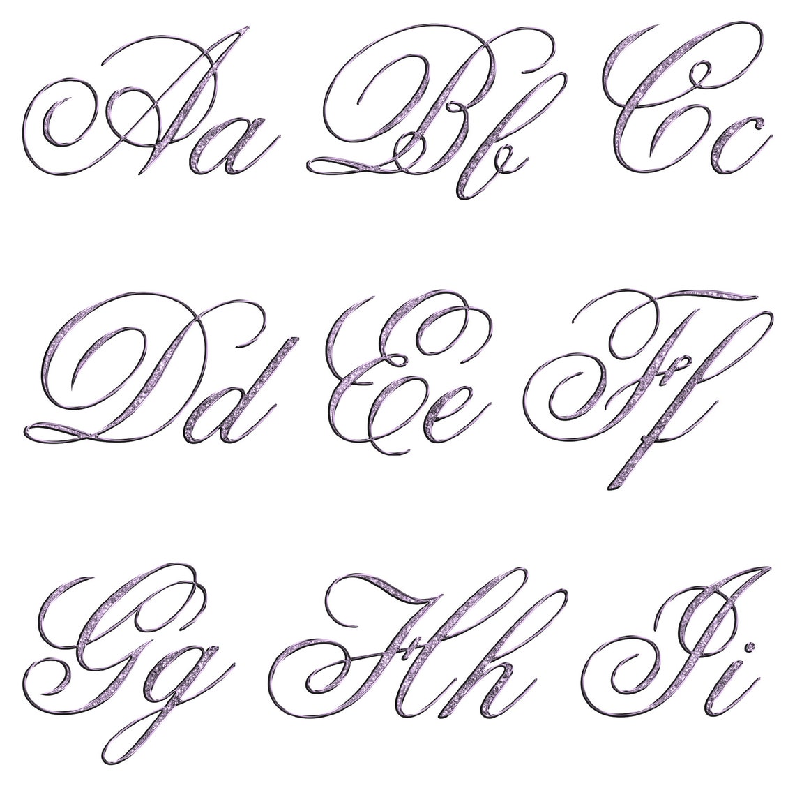 Purple Glitter Cursive Alphabet Clipart, PNG Clip Art, High Shine ...
