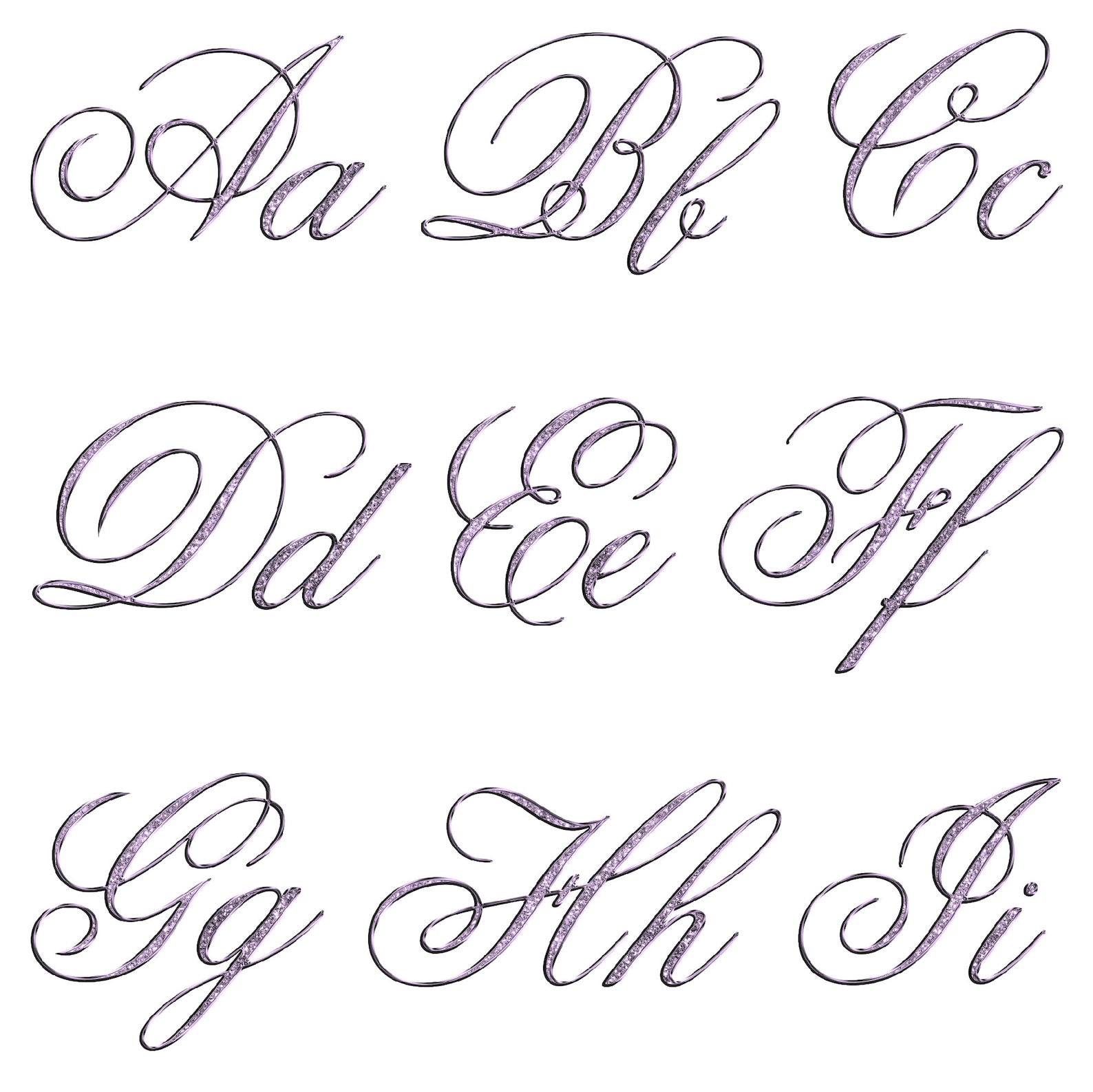 Purple Glitter Cursive Alphabet Clipart, PNG Clip Art, High Shine ...