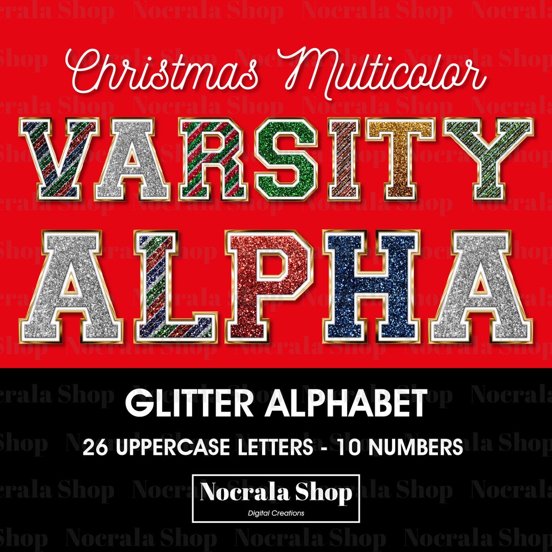 Christmas Color Varsity Alphabet Clipart Letter and Number - Etsy