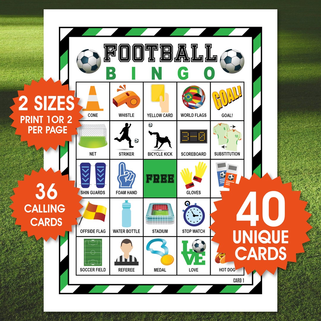 40 Football Bingo Cards, Soccer Party Game, Printable Kids Soccer Game ...