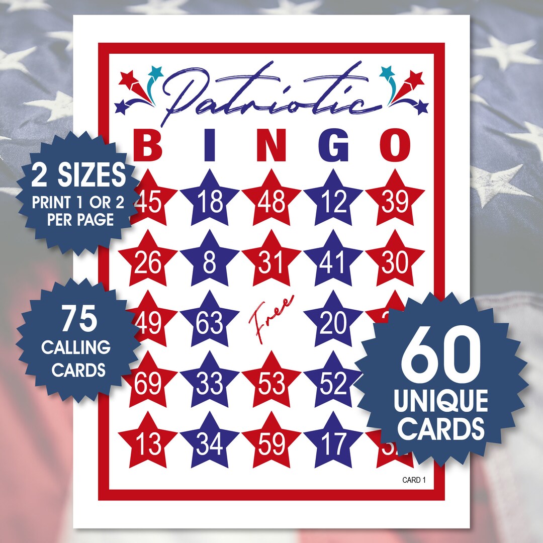 Bingo Cards, 1 or 2 per Page, Fun Party Game, July 4th Activity ...