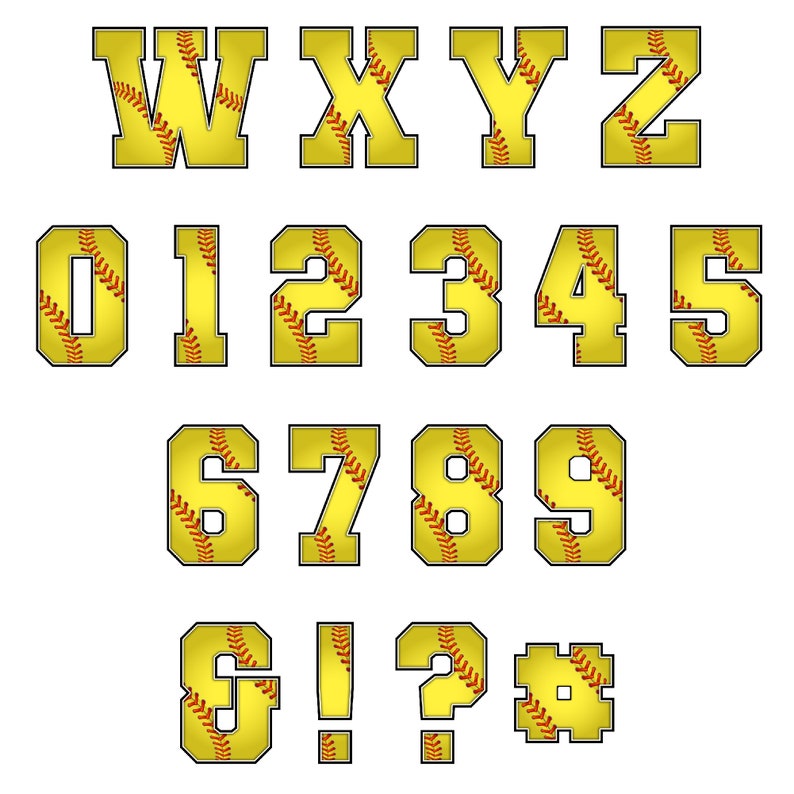 Softball Alphabet Clipart, PNG Digital Clip Art, Softball Letters ...