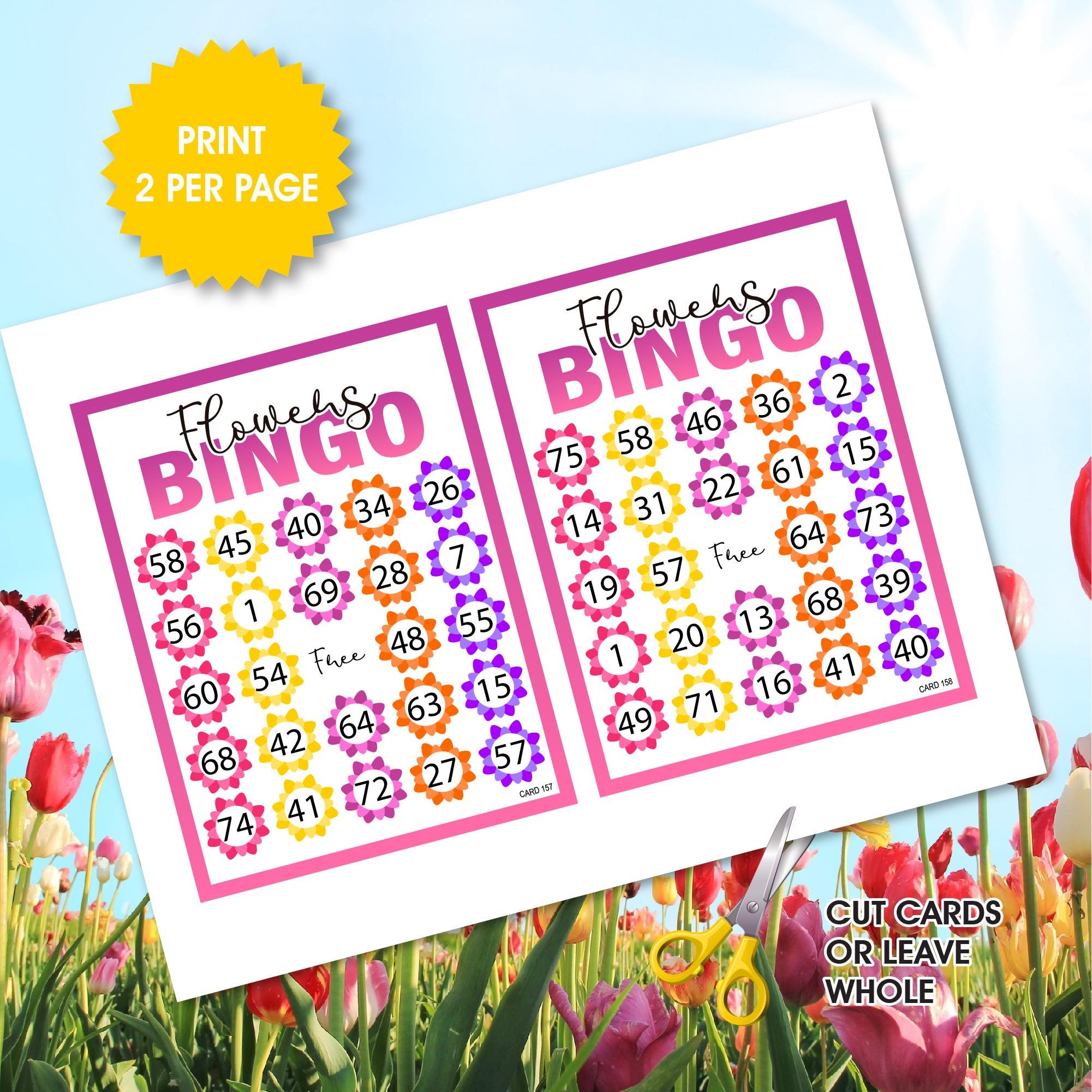 Flowers Bingo Game, 100 Cards, Spring Party Game, Spring Bingo Cards ...