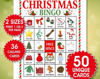 50 Christmas Bingo Cards, Christmas Party Game, Printable Kids ...