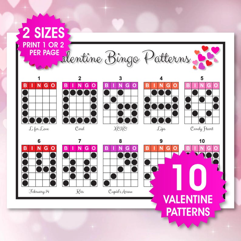 Valentine Bingo Pattern, Printable Bingo Game, Bingo Tournament, Fun ...