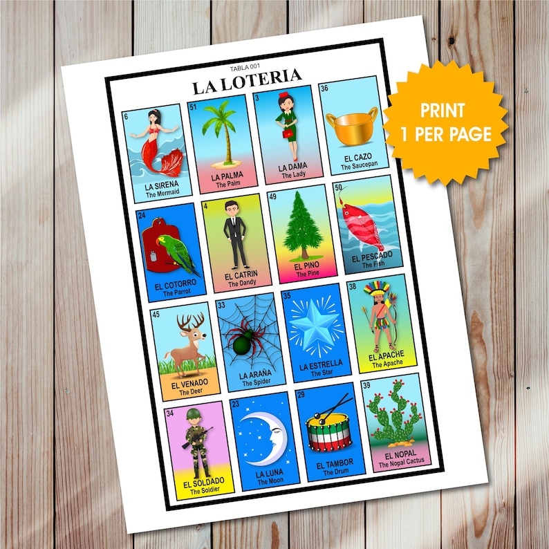 50 Cartones de Lotería para Niños, Lotería Bilingüe en Español e Inglés ...