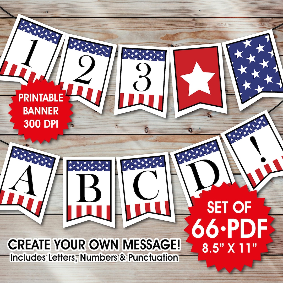 DIY Patriotic Printable Banner, American Flag, Printable Banner, Party ...