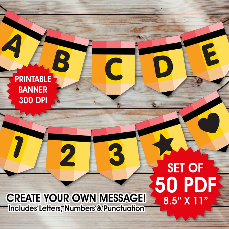 Pencil Printable PDF Banner, Classroom Banner, Colorful Classroom Decor ...