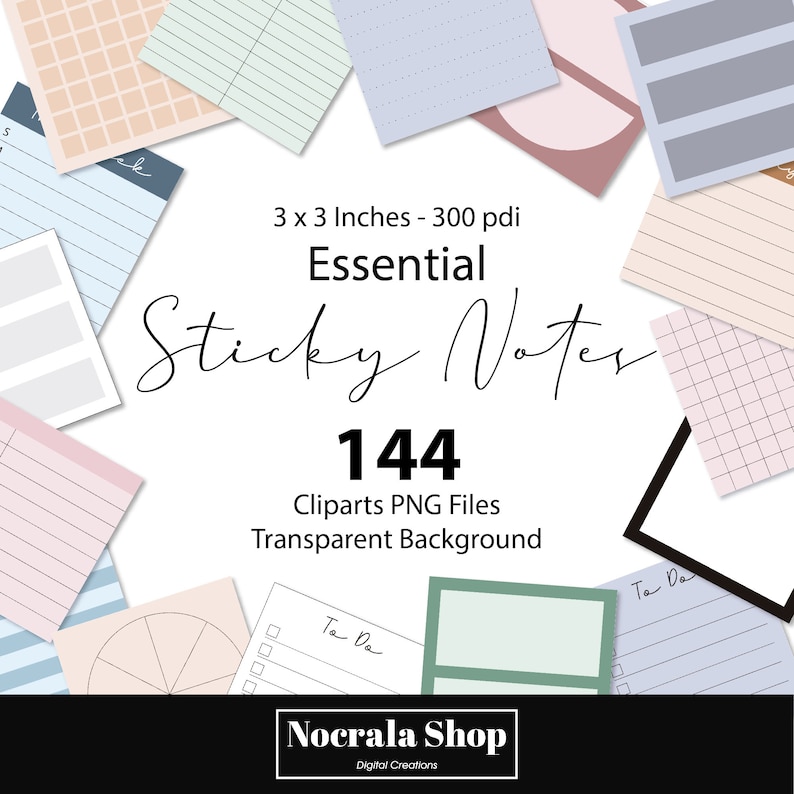 144 Essential Sticky Notes Clipart With Lines, Grids, Circle, Squares ...