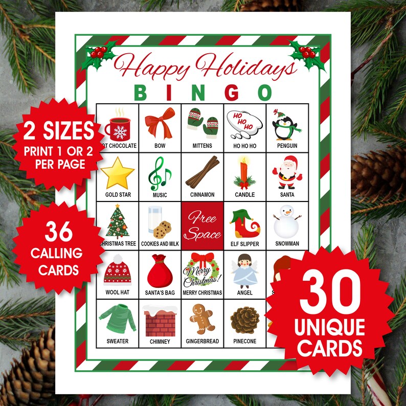 30 Happy Holidays Bingo Cards, Holiday Party Game, Printable Kids ...