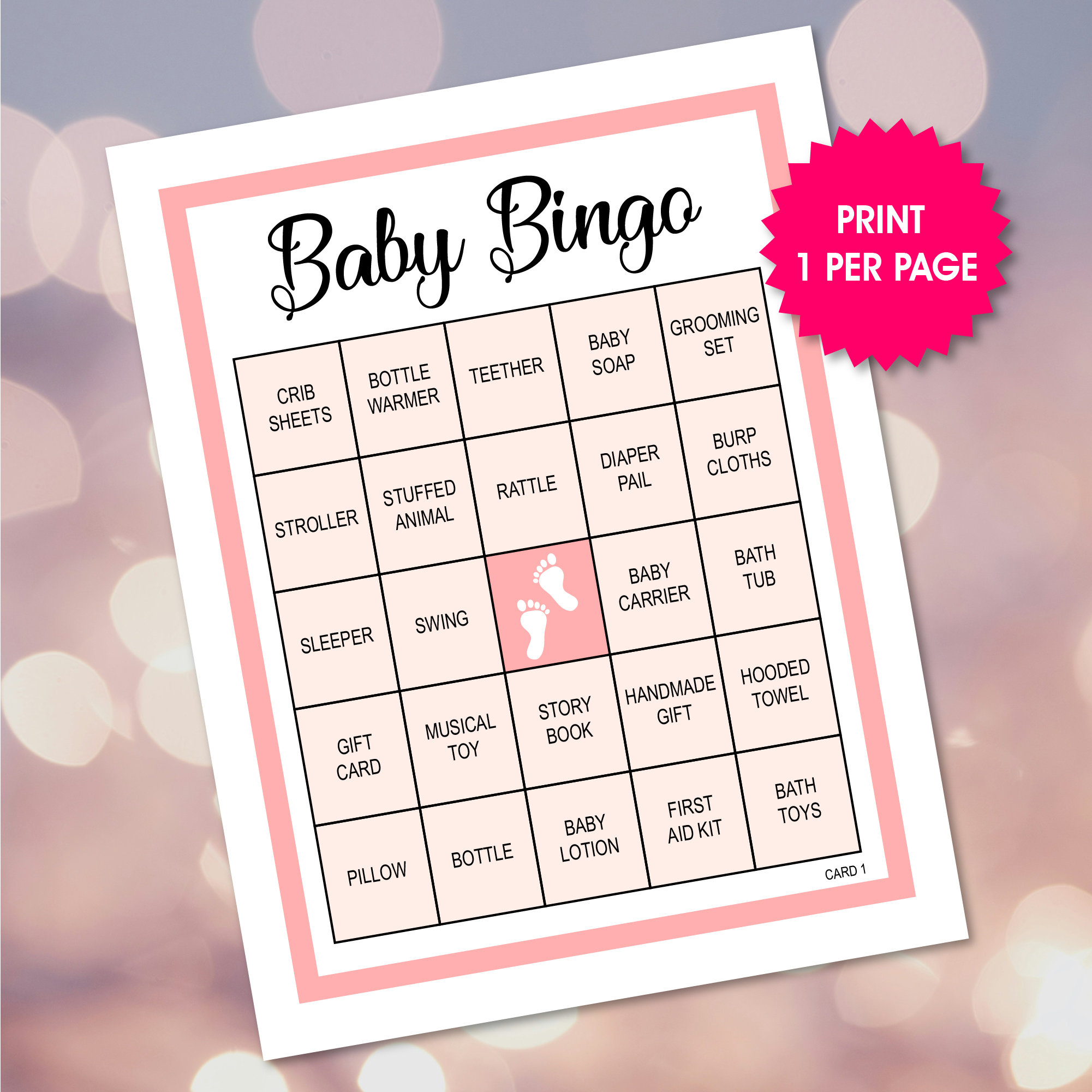 60 Pink Baby Bingo Cards, 1 or 2 per Page, Baby Party Game, Baby Shower ...