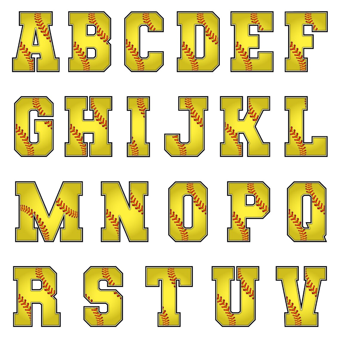 Softball Alphabet Clipart, PNG Digital Clip Art, Softball Letters ...