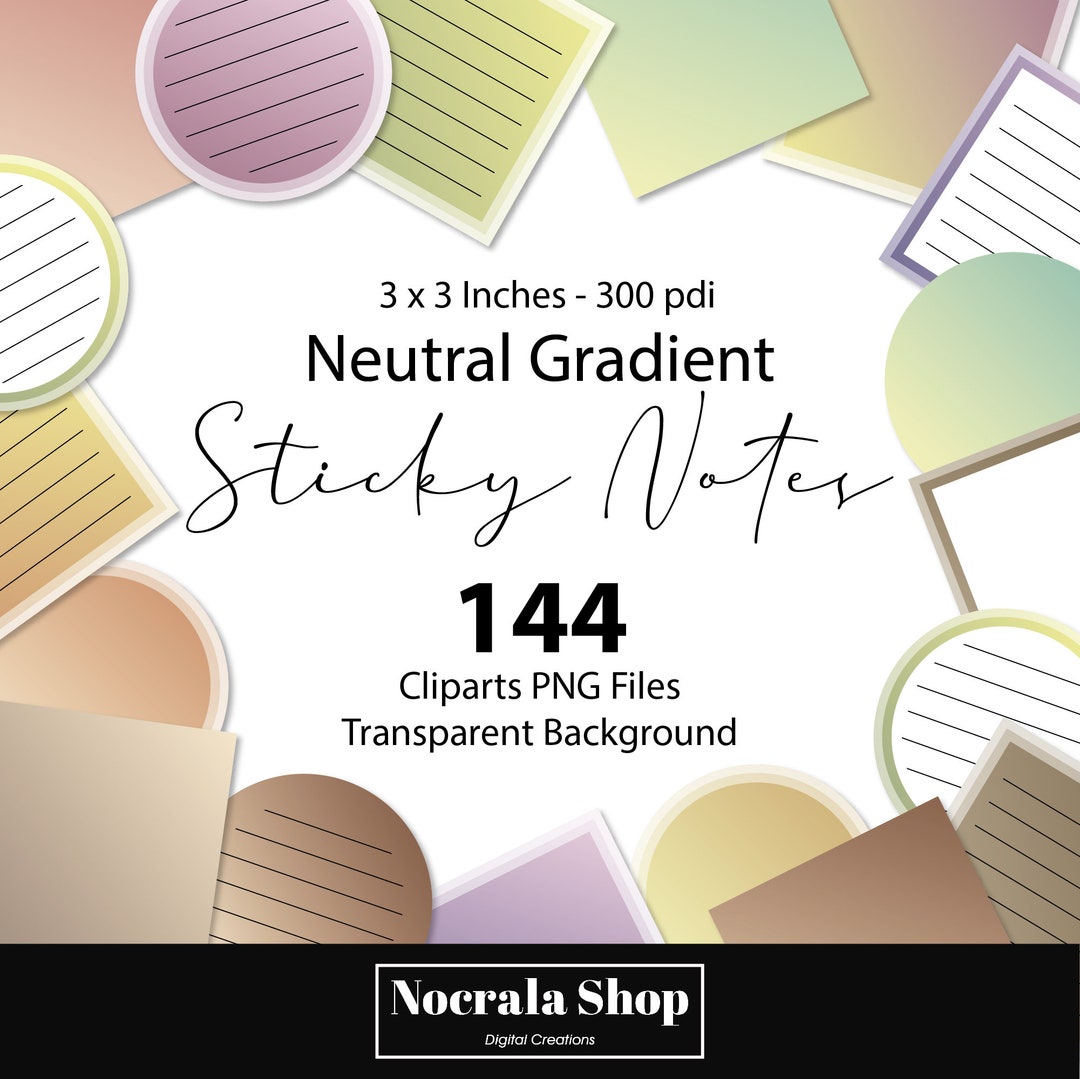 144 Circle and Square Neutral Gradient Sticky Note Clipart, Printable ...
