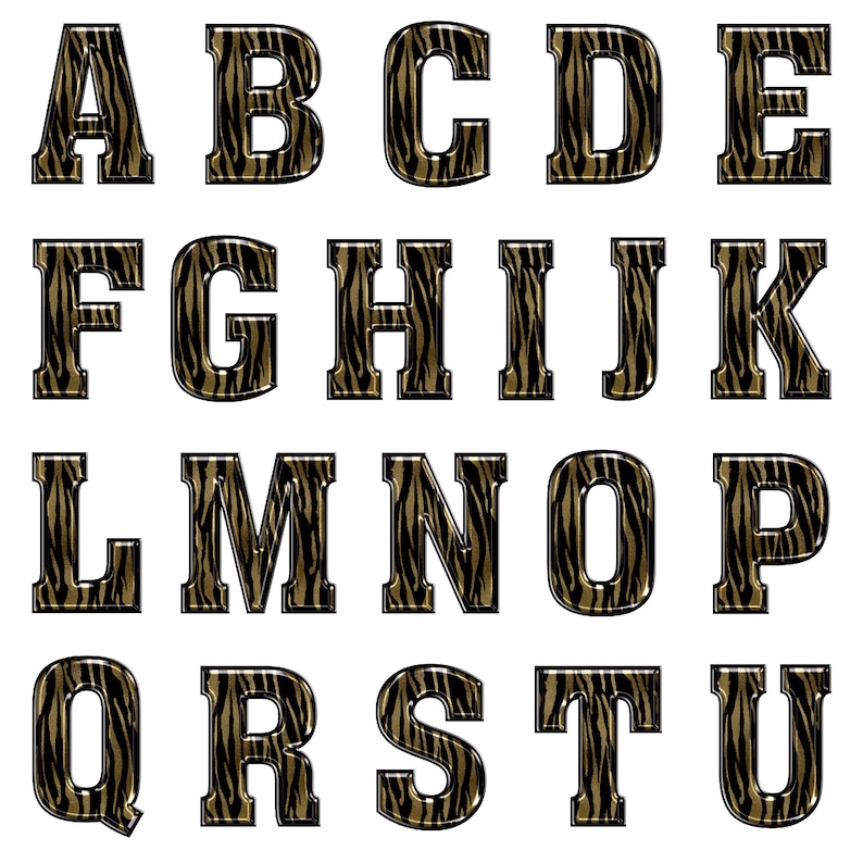 3D Glam Zebra Alphabet Clipart, Gold Animal Print, Luxury Letters ...