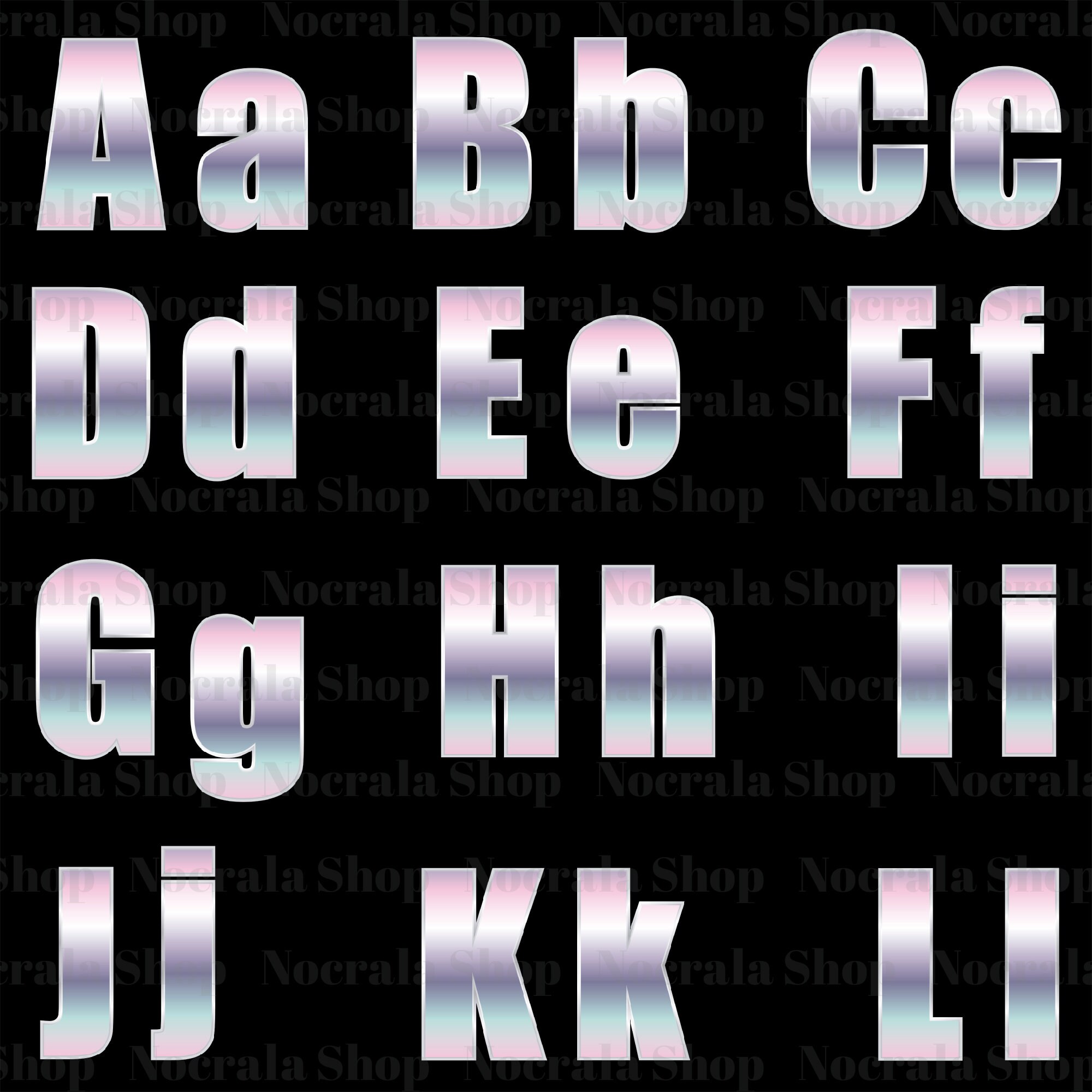 Holographic Metallic Alphabet Clipart Iridescent Silver Foil - Etsy