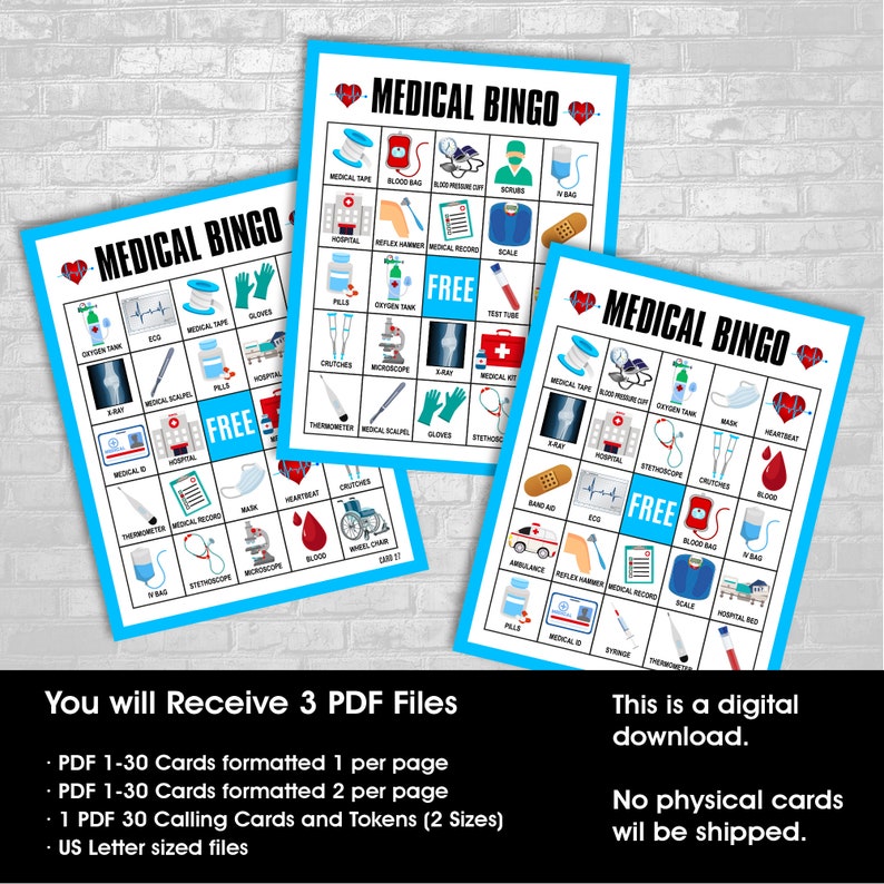30 Printable Medical Bingo Cards, Doctor Bingo, Fun Grad Game, Nurse ...