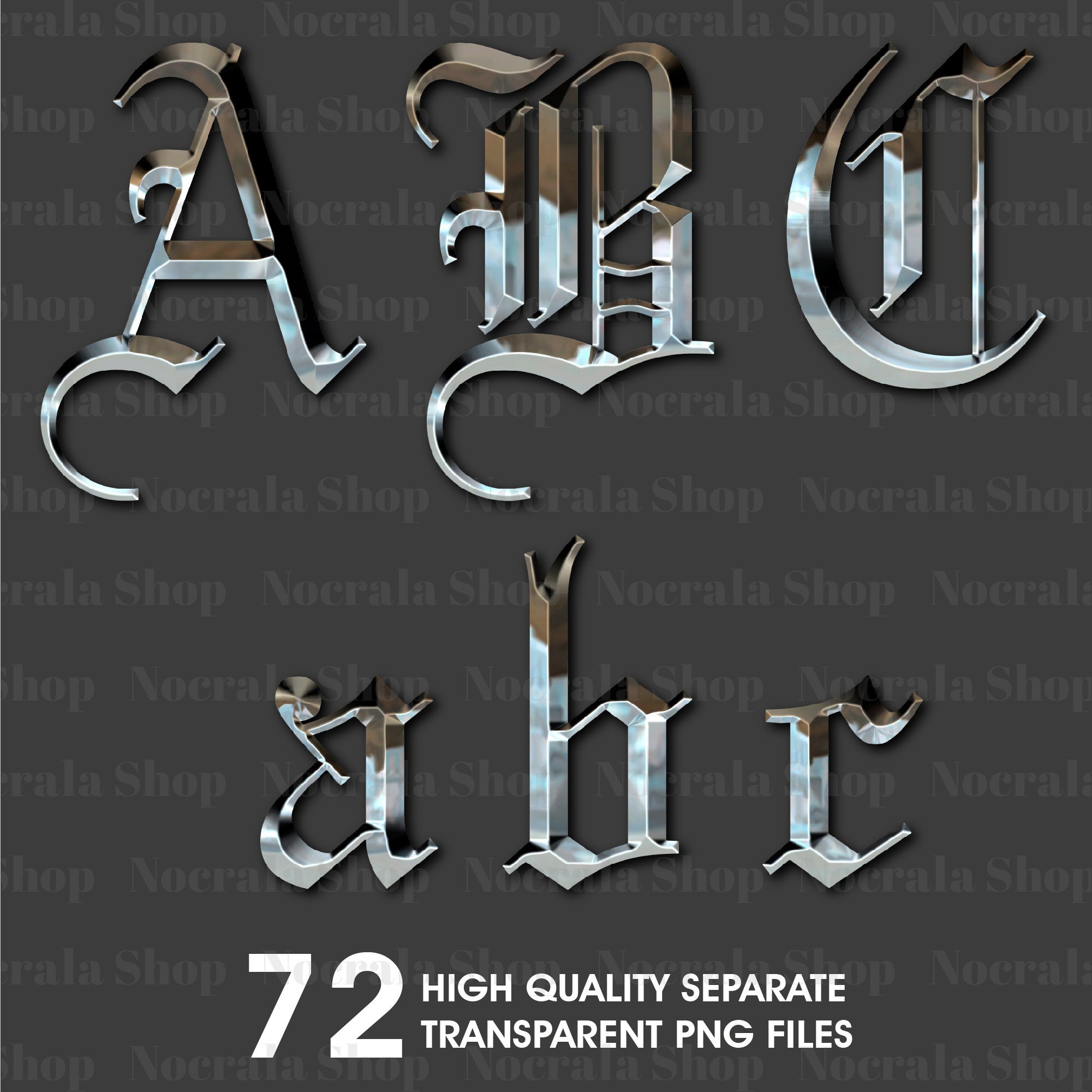 Gothic Silver Alphabet Clipart, PNG Digital Clip Art, Silver Gothic ...