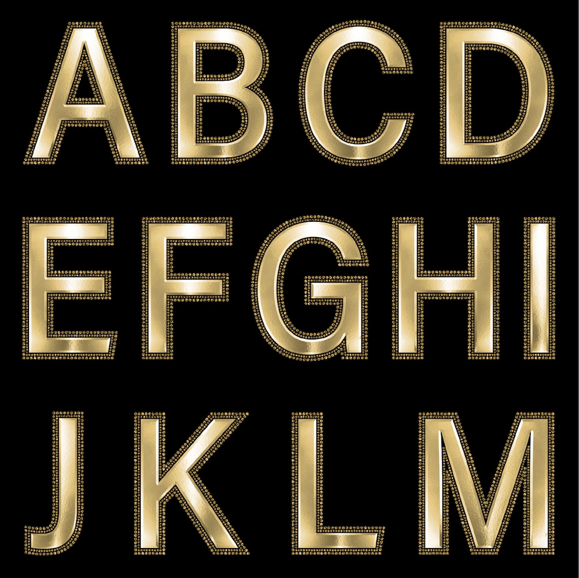 Gold Satin and Diamond Alphabet Clipart, PNG Digital Clip Art, Gold Diamond Letters Clipart ...