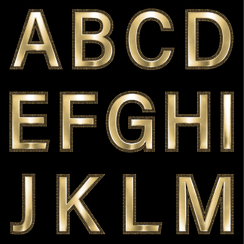 Gold Satin and Diamond Alphabet Clipart, PNG Digital Clip Art, Gold ...