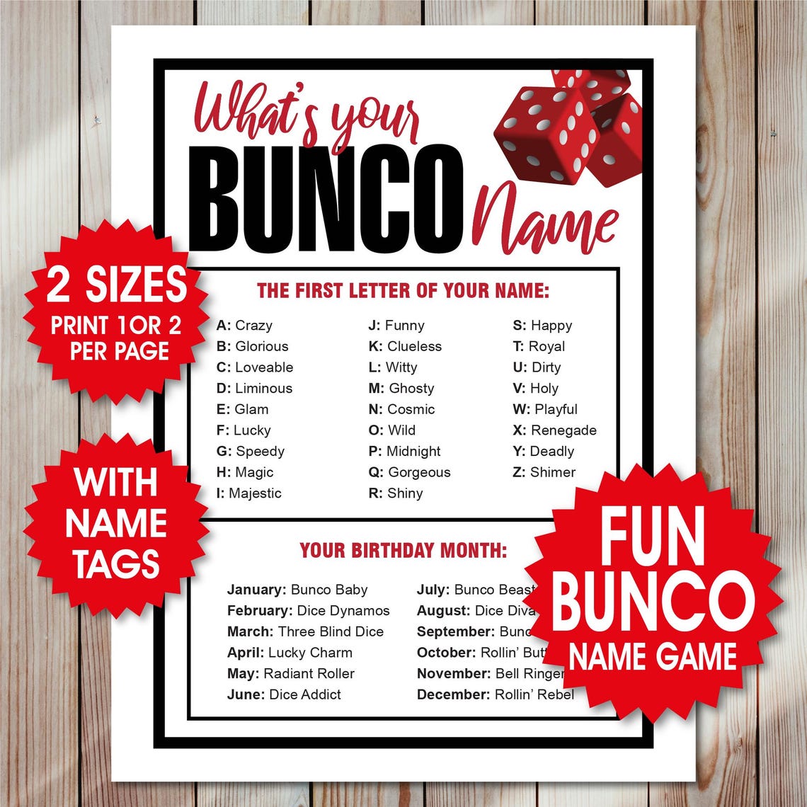 What's Your BUNCO Name, Fun Name Generator Game, Bunco Theme Game, Name ...