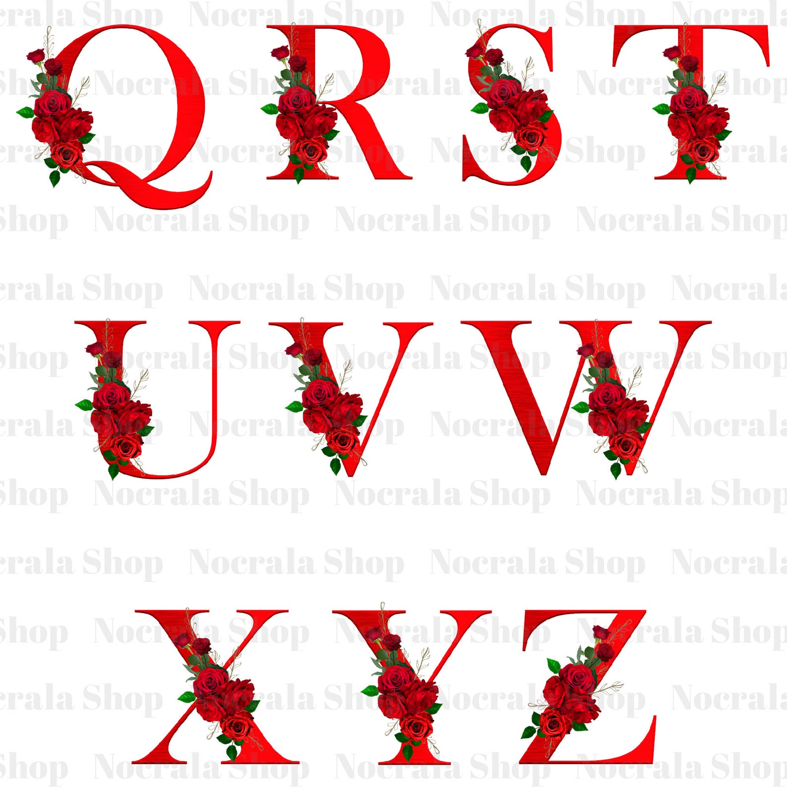 Red Rose Alphabet Clipart, Letters PNG Clipart, Roses Monogram, Wedding ...
