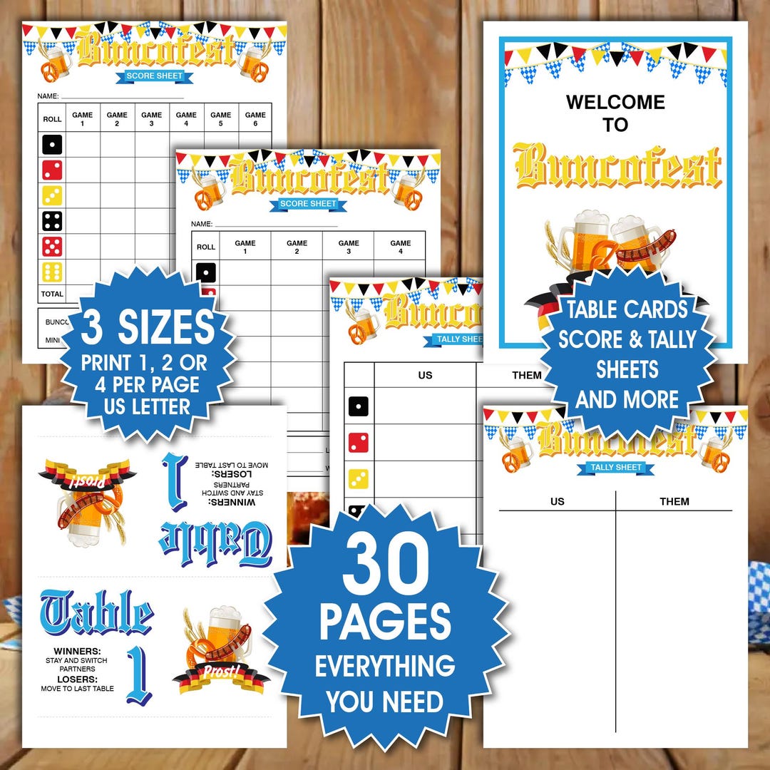 Oktoberfest Bunco Bundle, Score Cards, Tally Sheets, Name Tags, Table ...