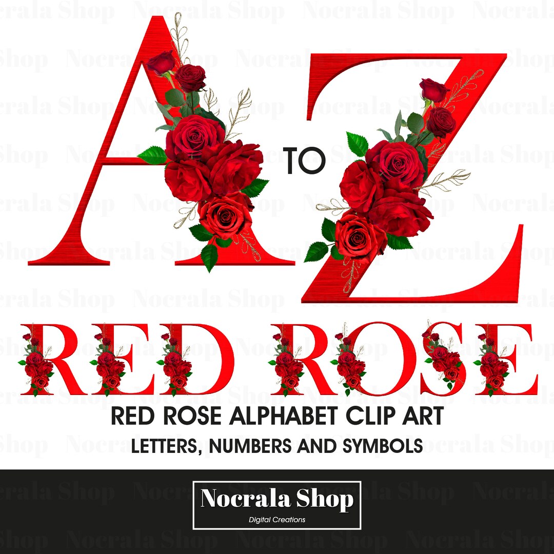 Red Rose Alphabet Clipart, Letters PNG Clipart, Roses Monogram, Wedding ...