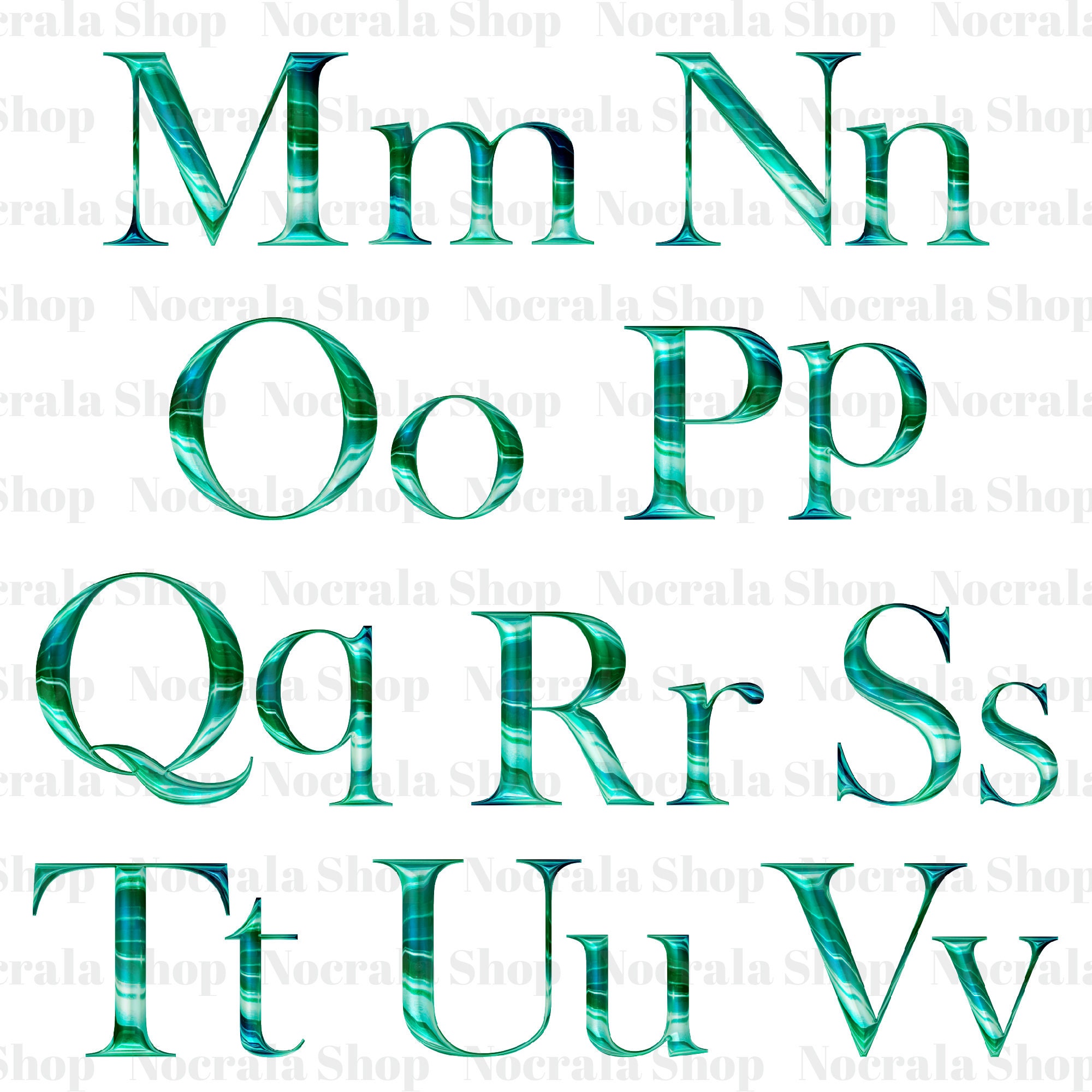 Green Metallic Alphabet Clipart PNG Clip Art Green Chrome - Etsy