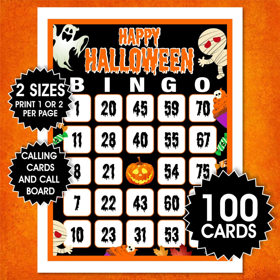 100 Happy Halloween Bingo Cards, Bingo for Kids, Halloween Activity ...