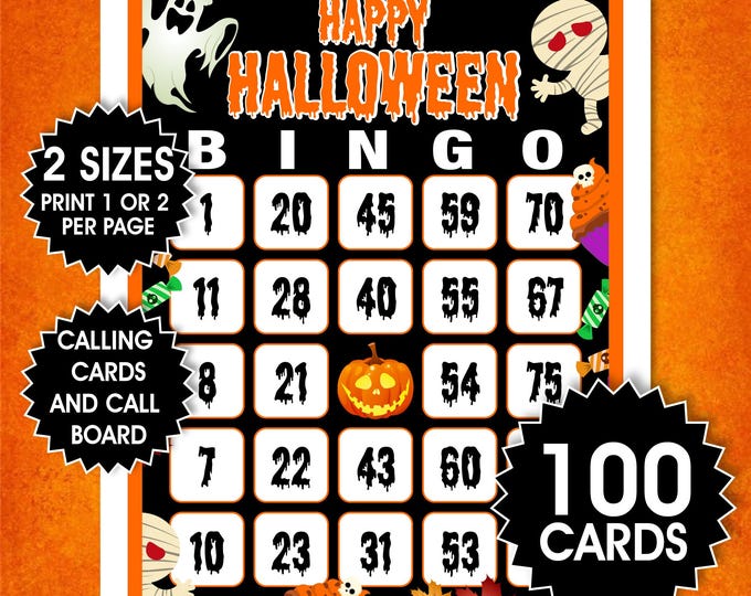 100 Happy Halloween Bingo Cards, Kids Party Game (digital Download) - Etsy