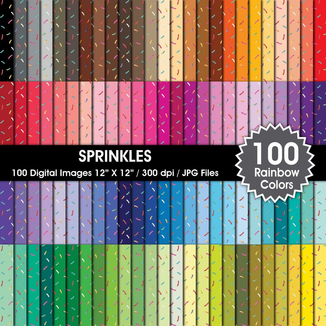 100 Sprinkles Digital Paper, Rainbow Colors Backgrounds, Bundle Sheets ...
