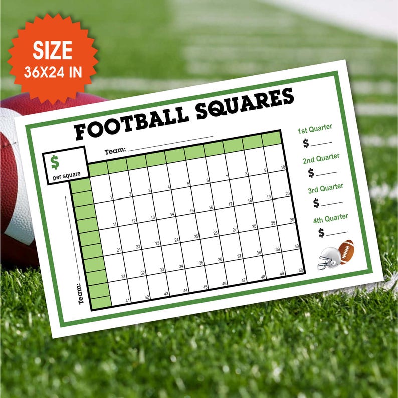 Football Squares Board, 50 Numbered Squares, Fun Family Activity ...