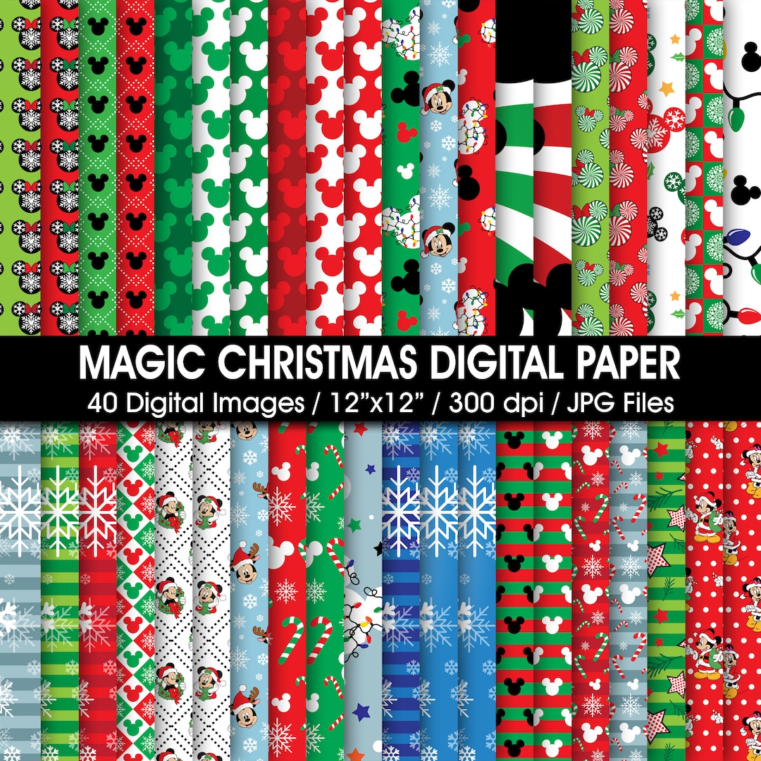 40 Christmas Mickey Magic World Digital Paper, Mickey Christmas ...