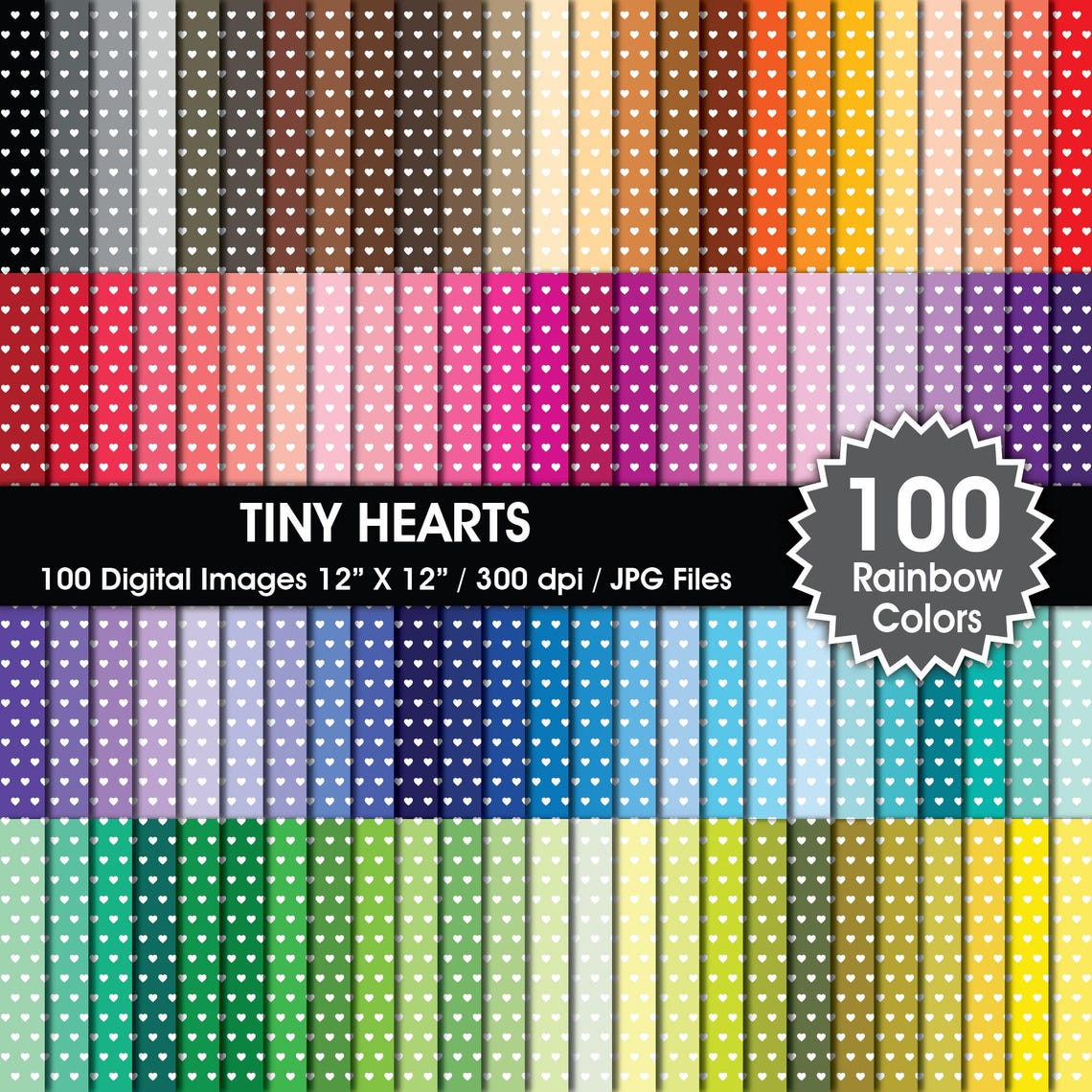 100 Rainbow Hearts Digital Paper Pack, Seamless Printable Patterns ...