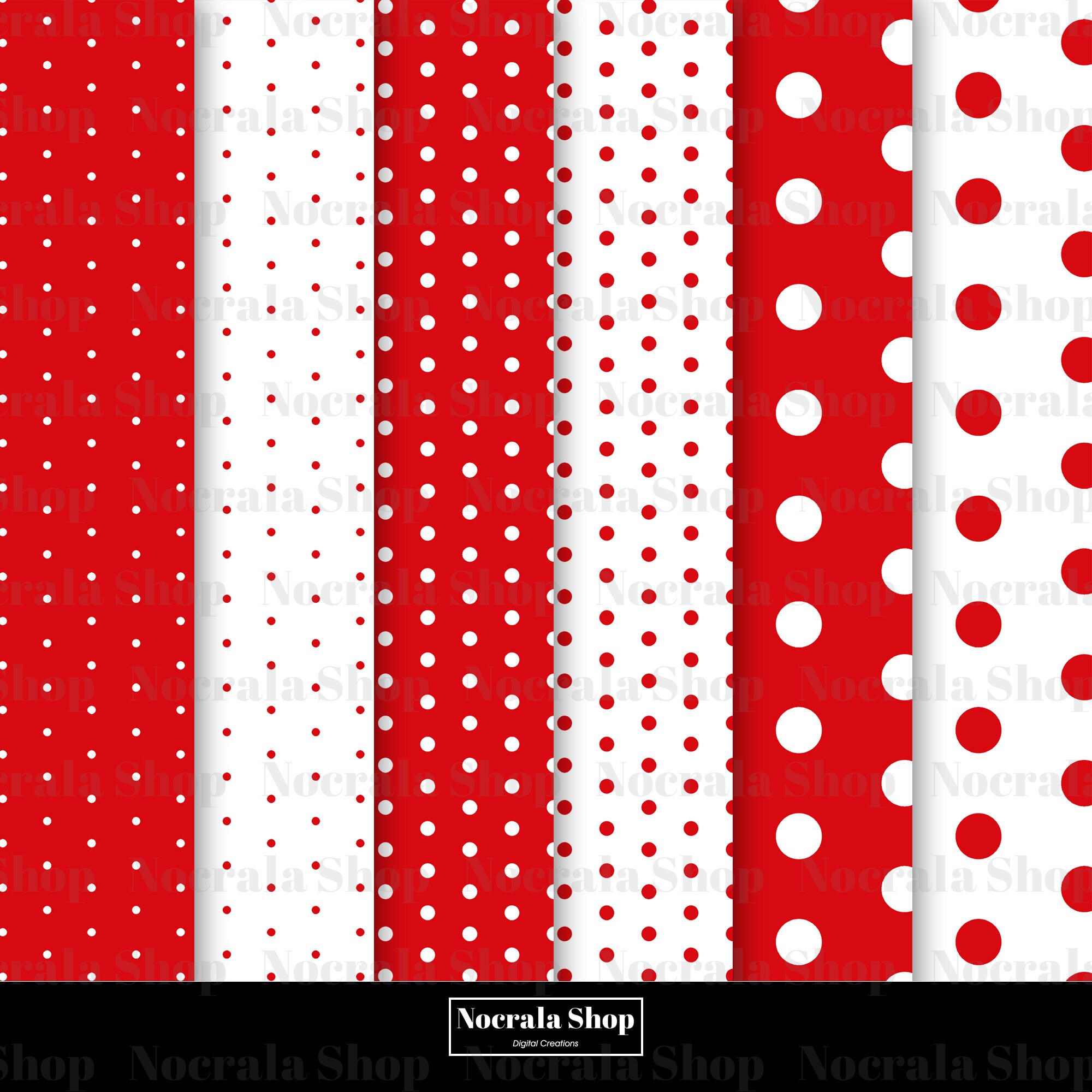 Red Polka Dot Digital Paper, Small and Big Polka Dots, White Red and ...