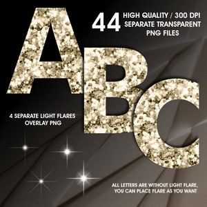 Champagne Chunky Glitter Alphabet Clipart, PNG Digital Clip Art ...