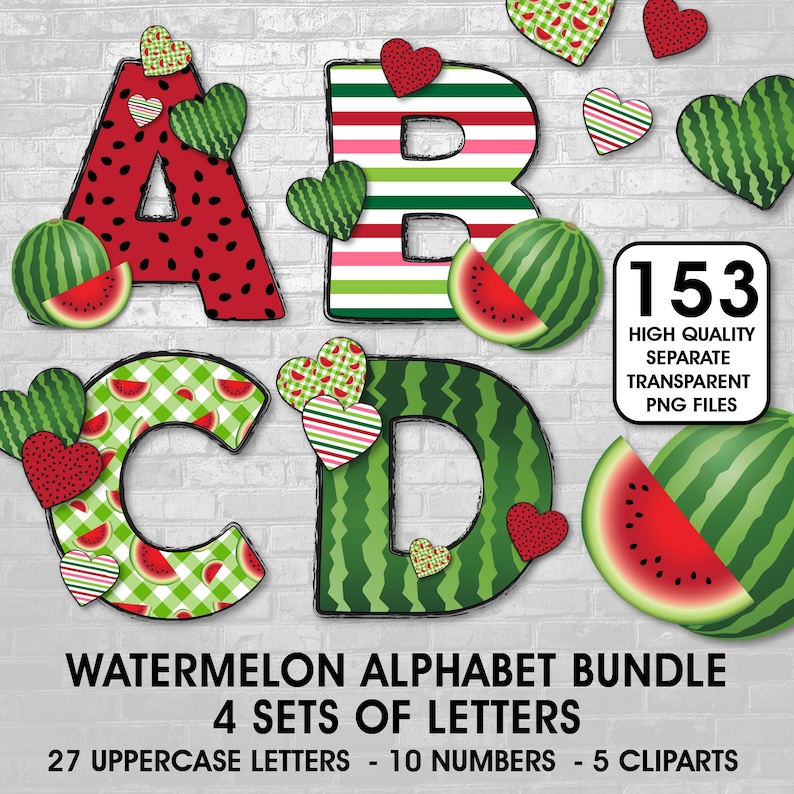 Watermelon Alphabet Clipart, Summer Letters Bundle (PNG Digital Clip ...